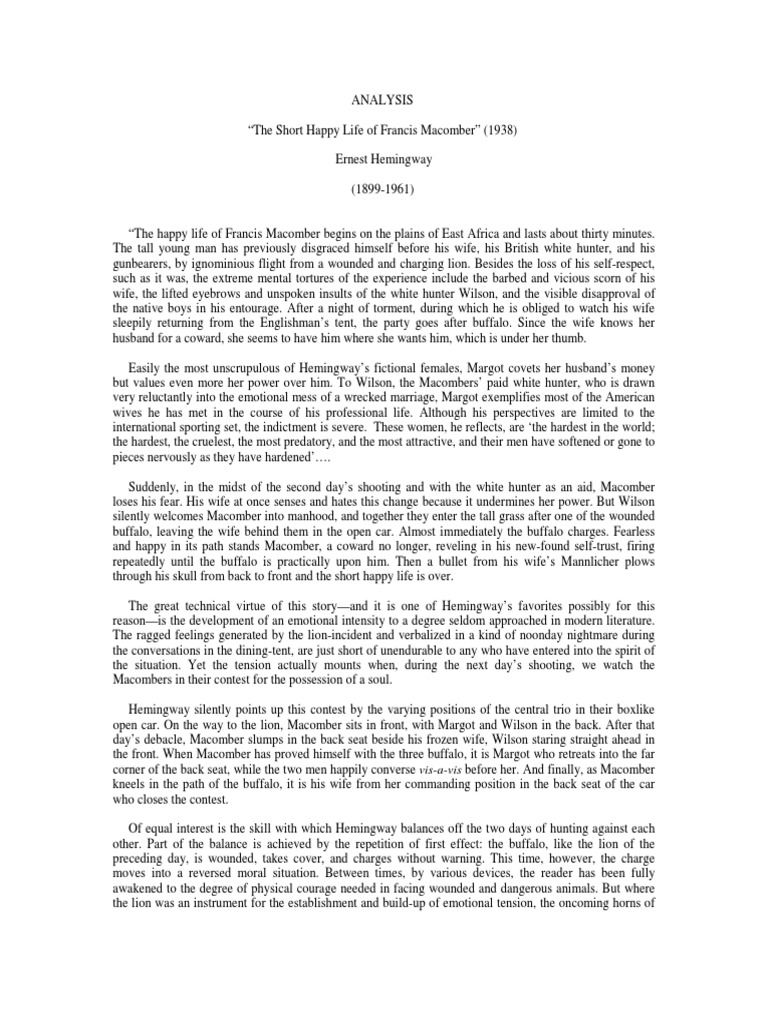 SSTORY Hemingway, Ernest The Short Happy Life of Francis Macomber (1936 ...