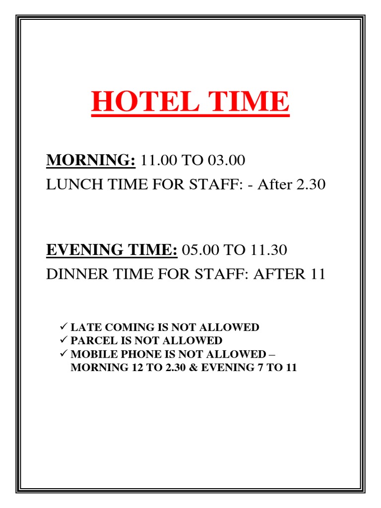 Hotel Timings | PDF
