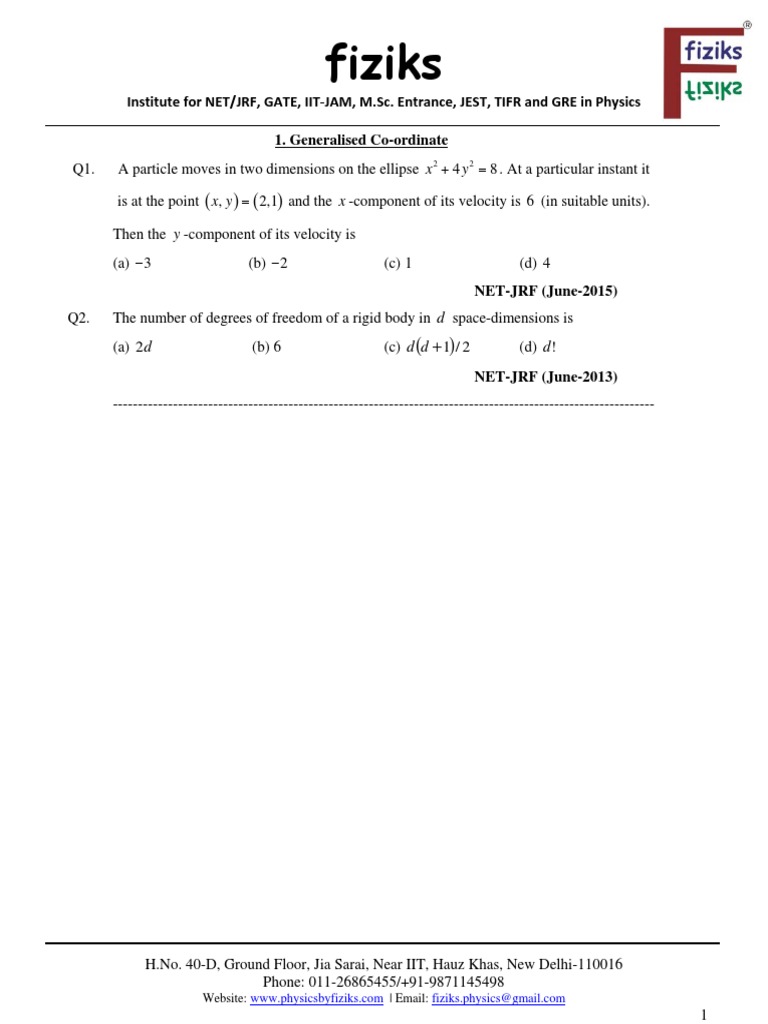 Classical Mechanics Question Bank | PDF | Lagrangian Mechanics ...
