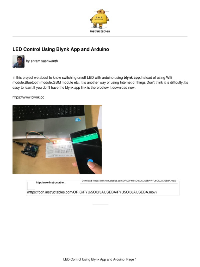 LED Control Using Blynk App and Arduino: Instructables | PDF | Arduino ...