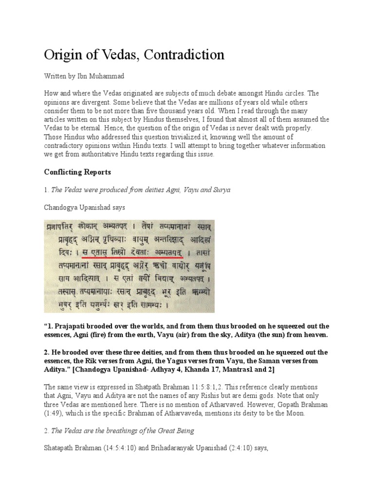 Origin Of Vedas Pdf Vedas Brahman