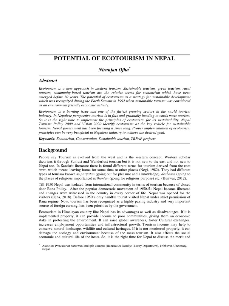 Potential of Ecotourism in Nepal Niranjan Ojha | PDF | Tourism | Sustainability