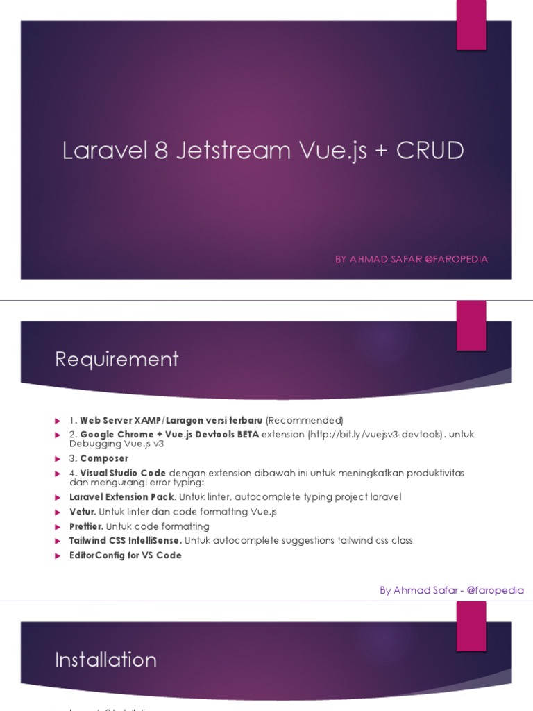 Laravel 8 Jetstream Vue - Js + CRUD: by Ahmad Safar @faropedia | PDF