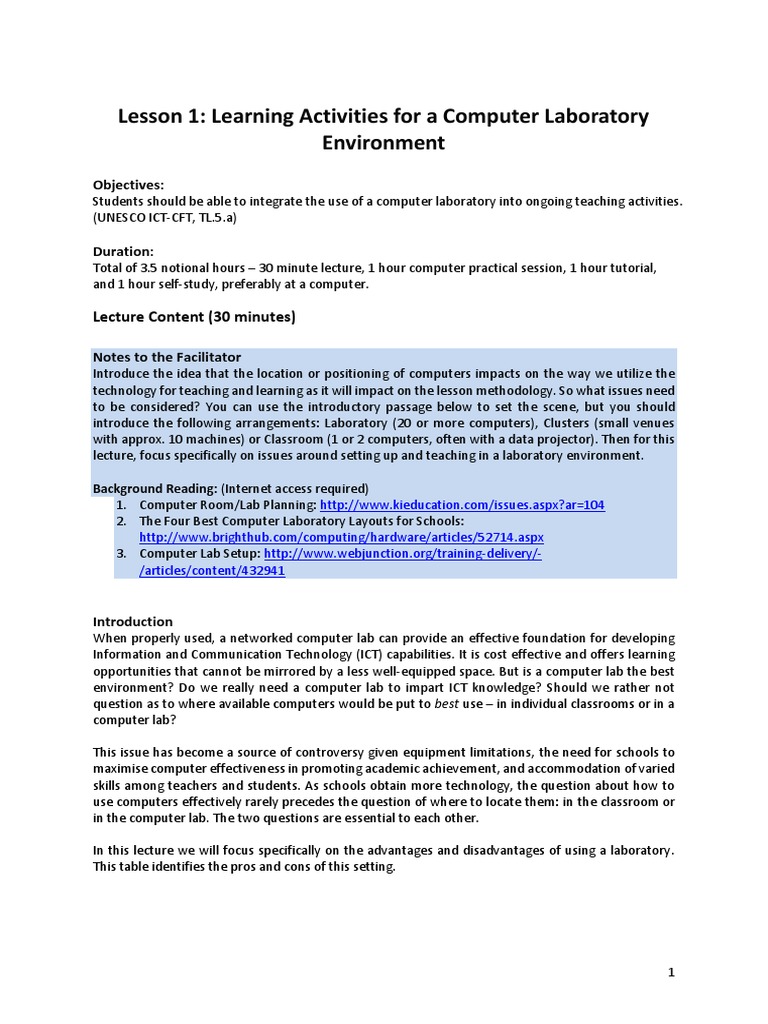 Lesson 1 - ICT in The Lab | PDF | Educational Technology | Laboratories