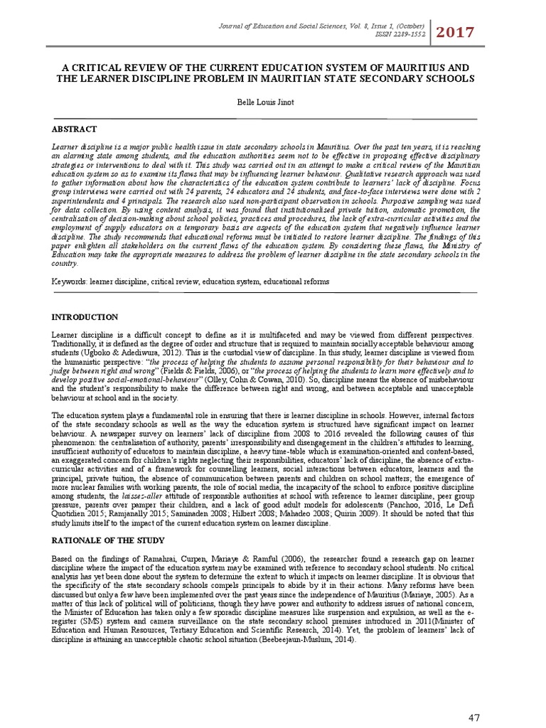 Review of Mauritius Education System Issues | PDF | Schools | System