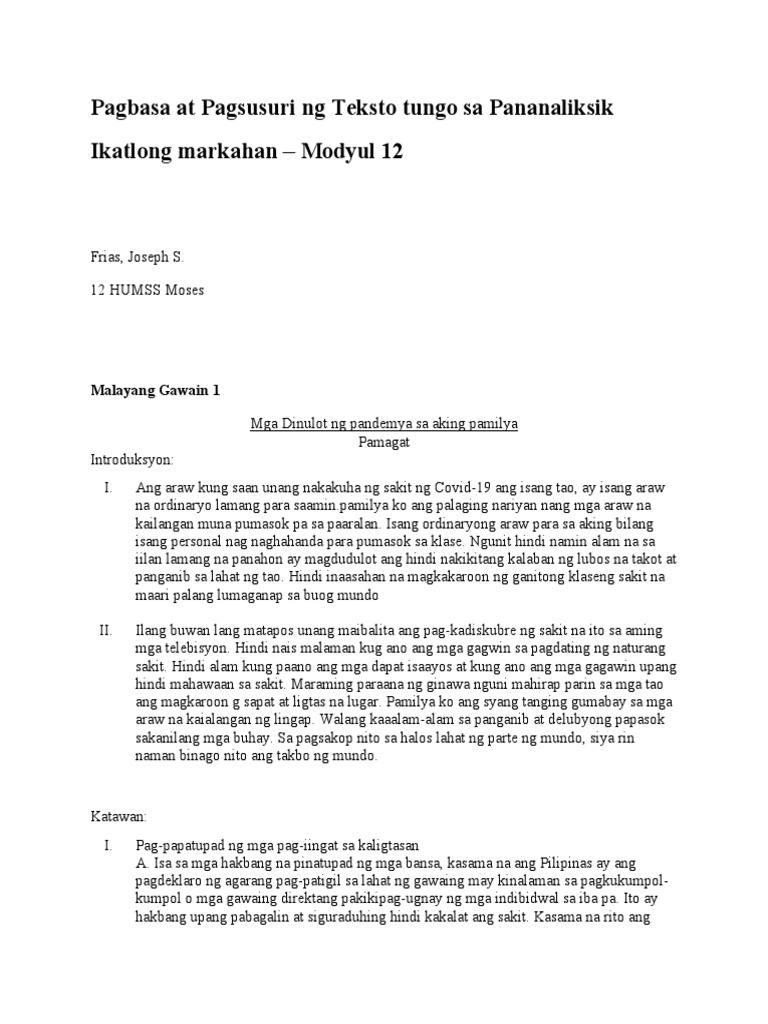 Frias Joseph Pagbasa at Pagsusuri q4 m12 | PDF