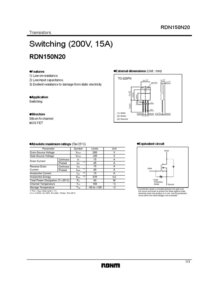 Switching (200V, 15A) : RDN150N20 | PDF | Field Effect Transistor ...
