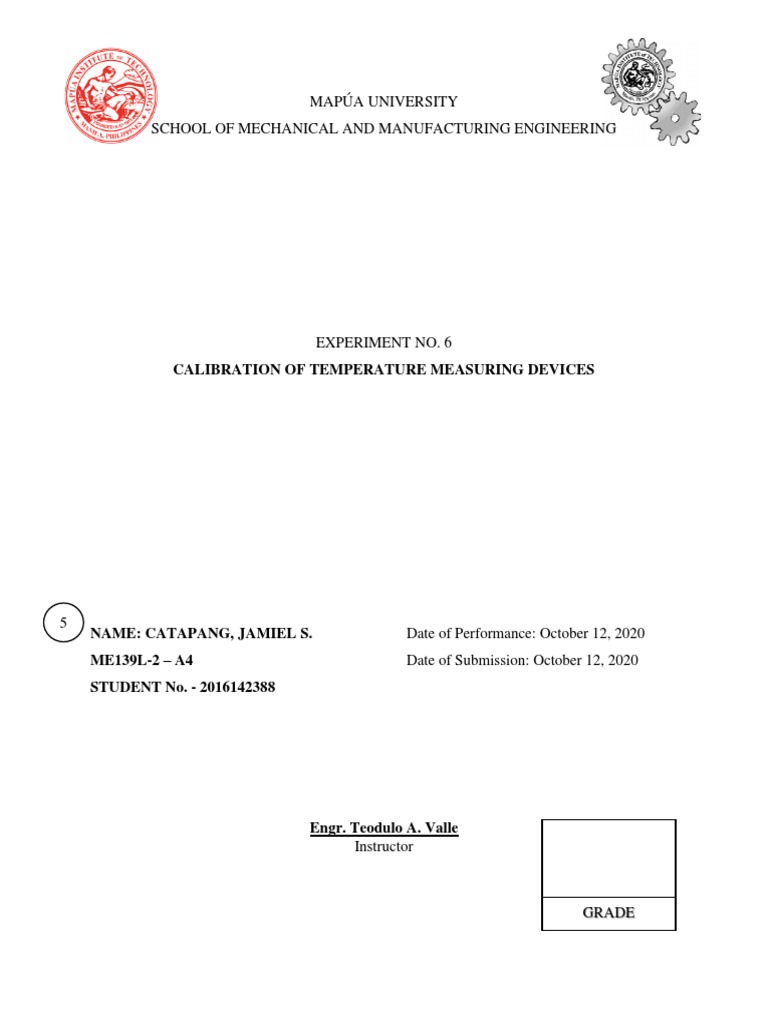 Experiment 6 (Calibration of Temperature Measuring Devices - A4) | PDF ...