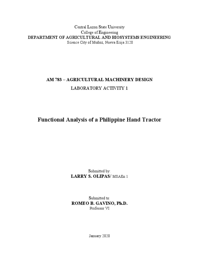 Functional Analysis of A Philippine Hand Tractor: Am 783 - Agricultural ...