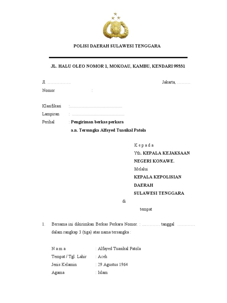 Penyerahan Berkas Perkara Tindak Pidana | PDF