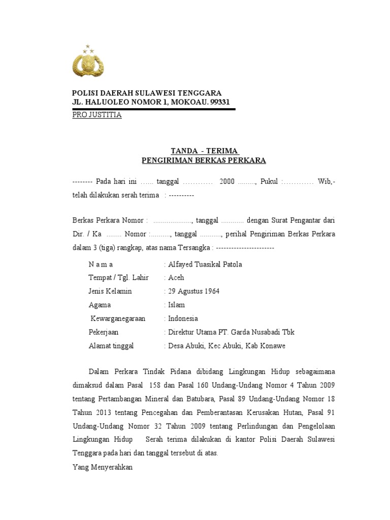 Tanda Terima Berkas Perkara Pidana | PDF