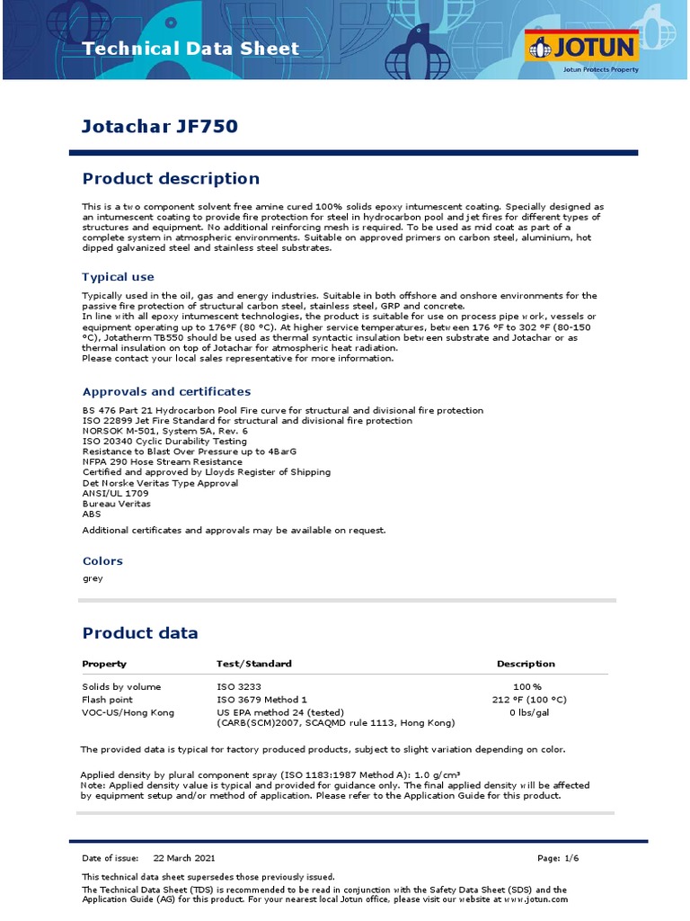 Jotachar JF750: Technical Data Sheet | PDF | Epoxy | Density