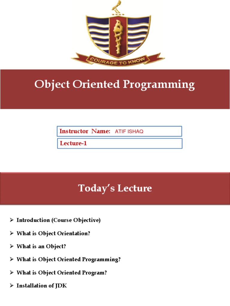 Object Oriented Programming Object Oriented Programming Lecture 1