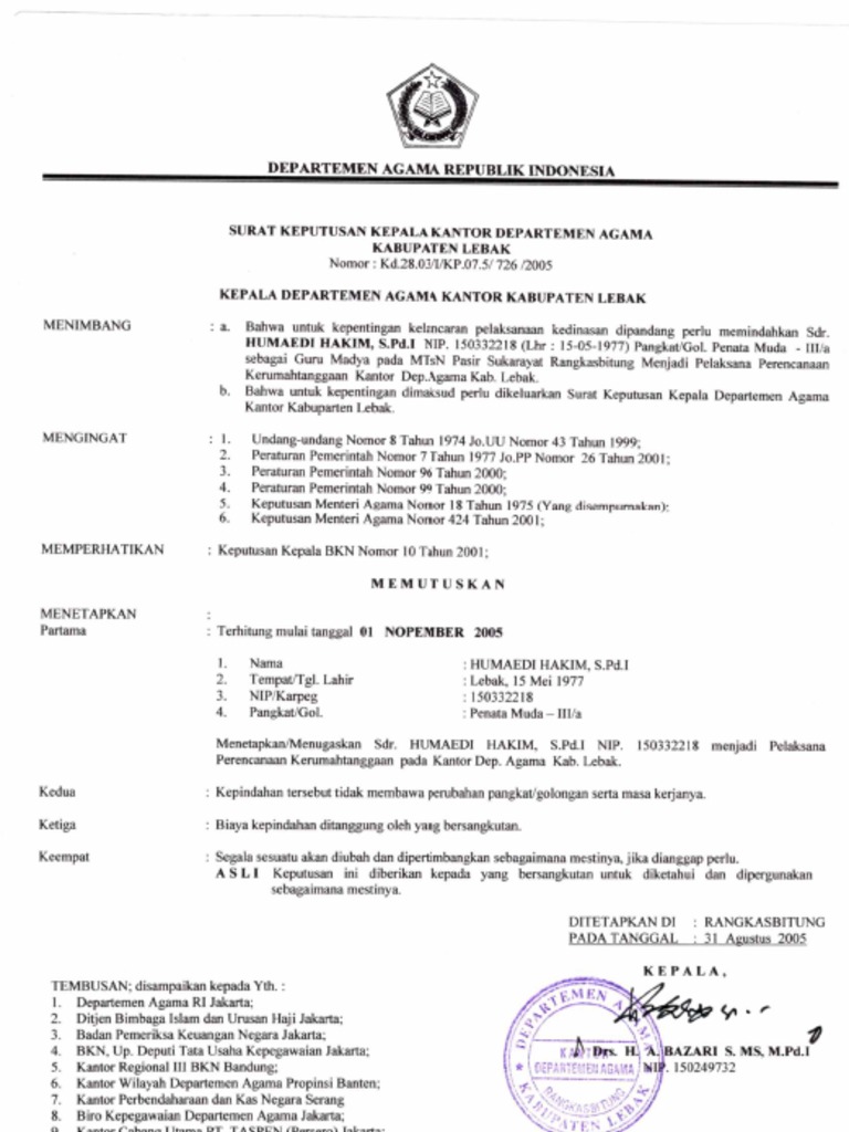 SK Mutasi 197705152003121001 | PDF