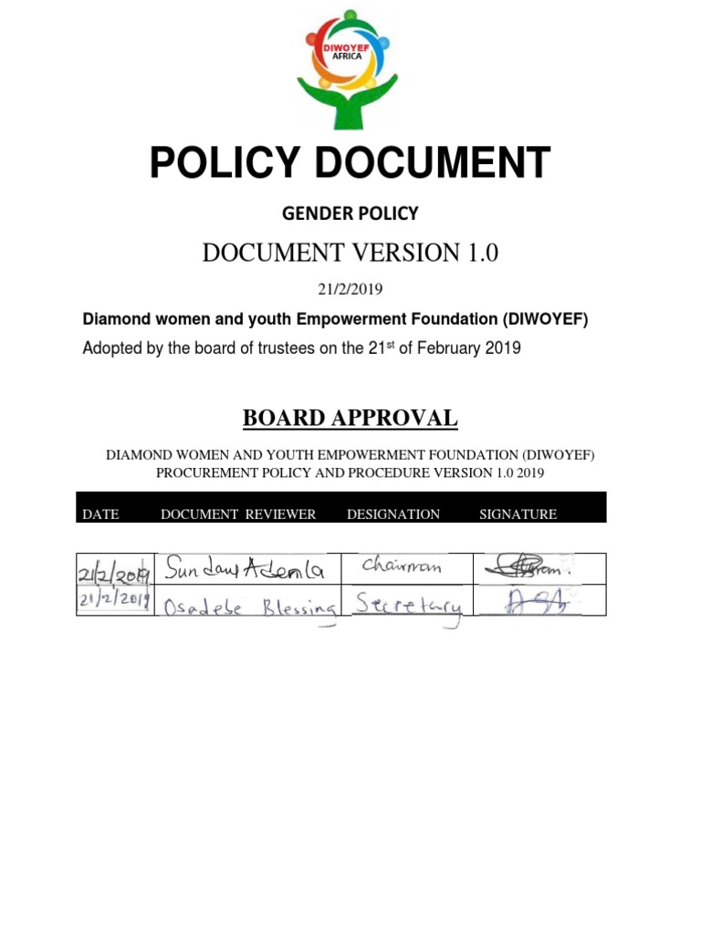 Gender Policy Template | PDF | Gender Equality | Gender Studies