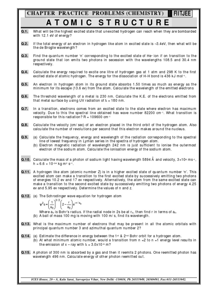 Atomic Structure: Chapter Practice Problems | Download Free PDF ...