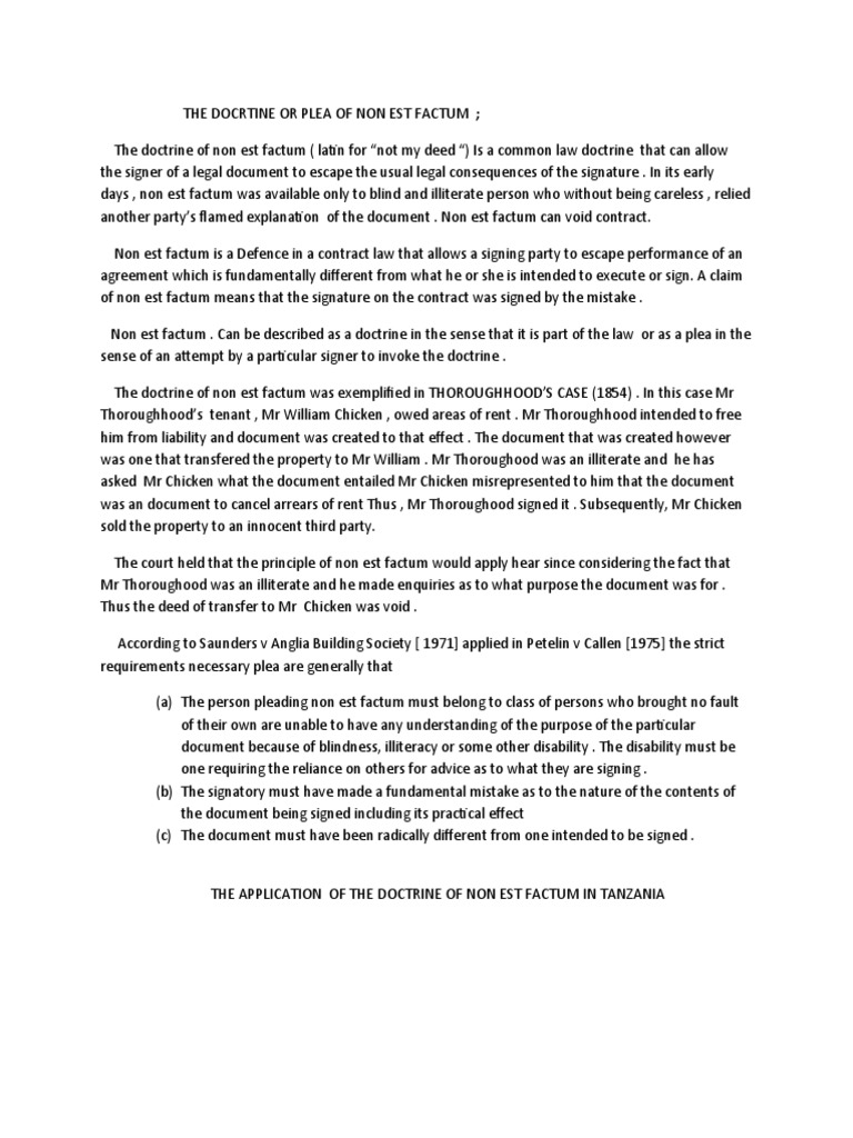 The Docrtine or Plea of Non Est Factum | PDF | Government | Common Law