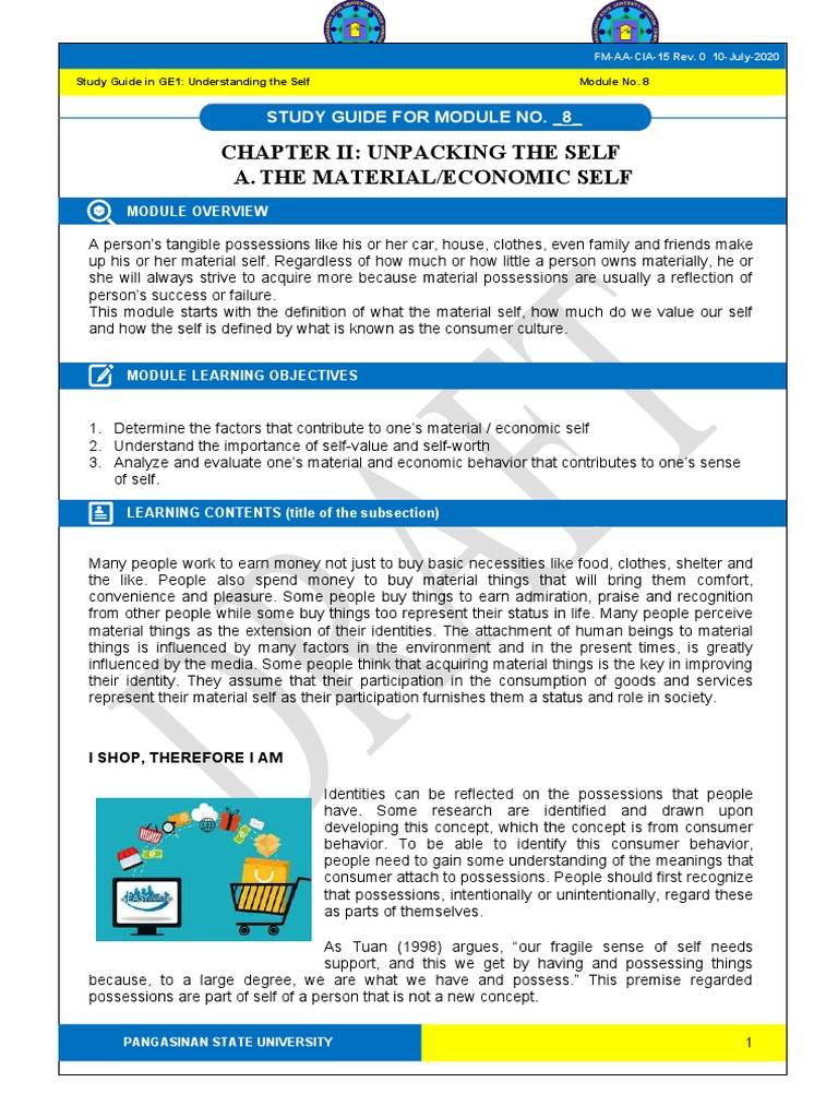 GE1 Module 8 - Material Self | PDF | Self | Self Concept