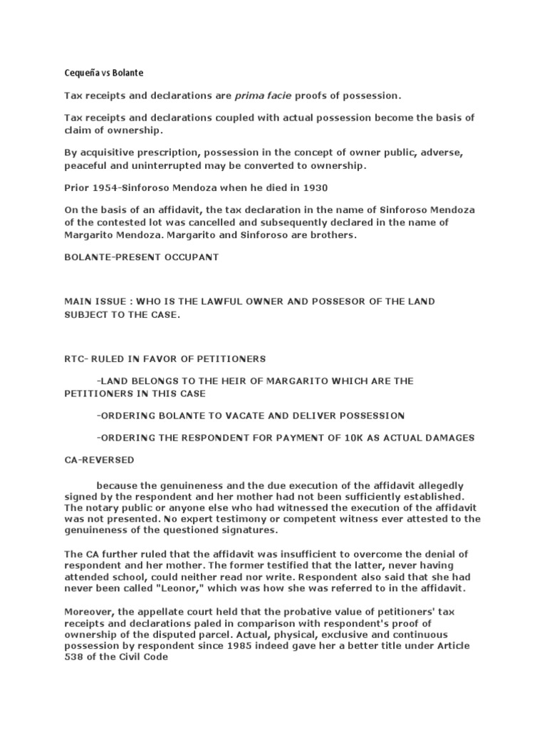 Cequeña Vs Bolante | Download Free PDF | Affidavit | Hearsay