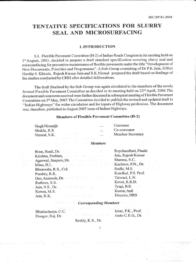 IRC SP 81 2008 Microsurfacing Specificaion | PDF