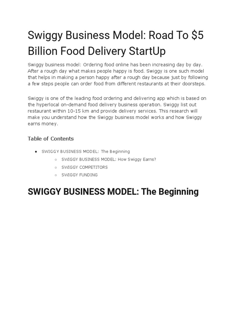 Swiggy Business Model: Road To $5 Billion Food Delivery Startup | PDF ...