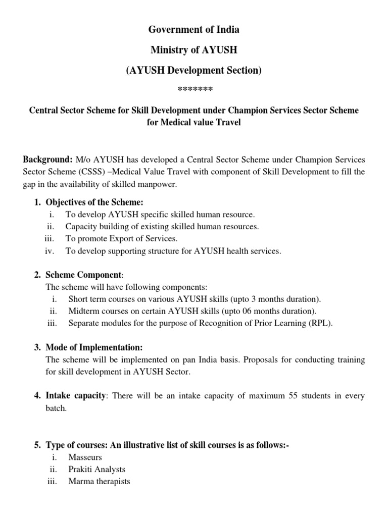 Government of India Ministry of AYUSH (AYUSH Development Section) | PDF ...