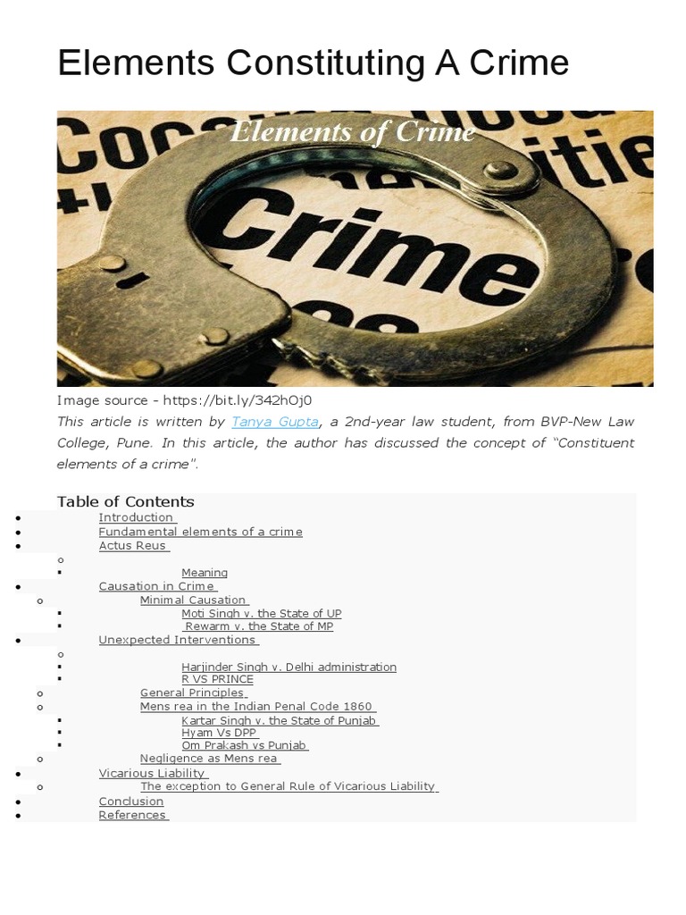 Elements Constituting A Crime | PDF | Mens Rea | Element (Criminal Law)