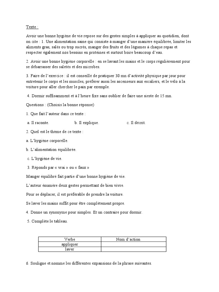 Hygiène corporelle et santé 1AM | PDF | Hygiène | Promotion de la santé