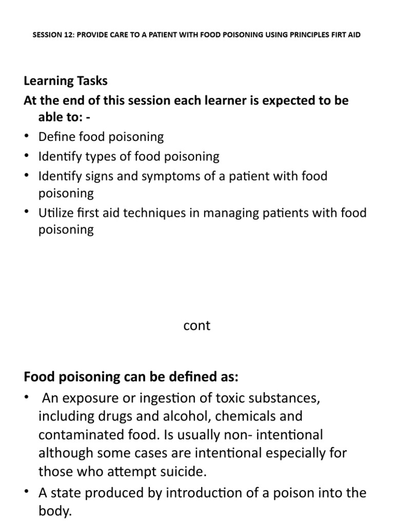 First Aid for Food Poisoning Care | PDF | Poison | Foodborne Illness