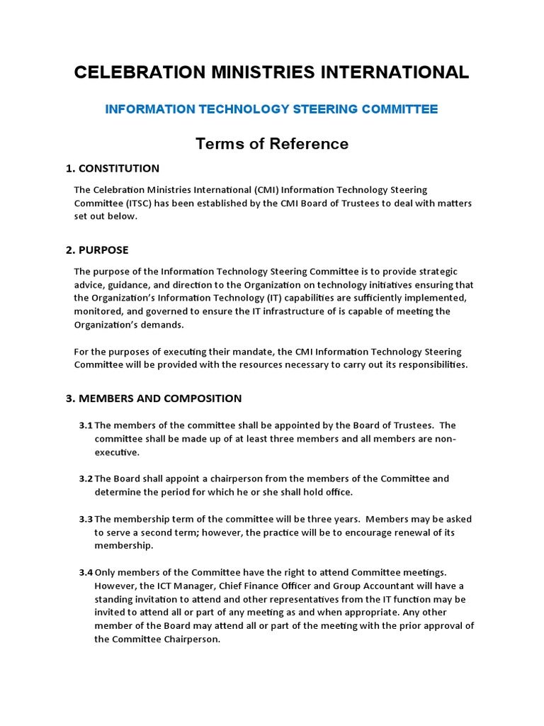 CMI ICT Commettee Terms of Reference | PDF | Committee | Board Of Directors