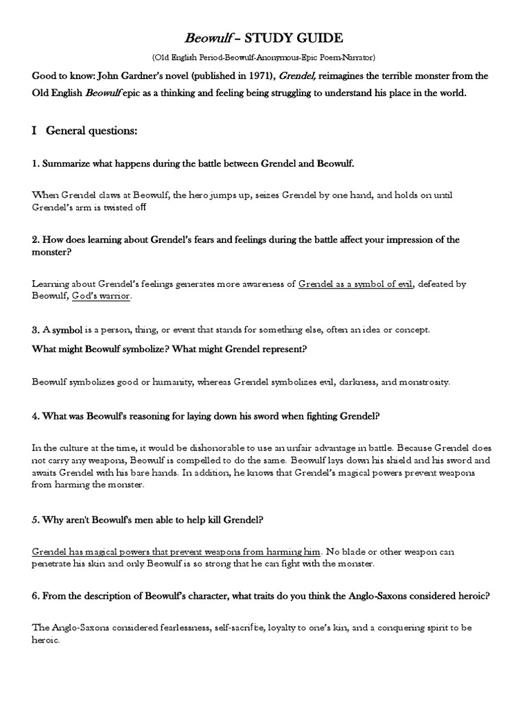 Beowulf Study Guide: Epic Hero Analysis | PDF | Macbeth | Green Knight