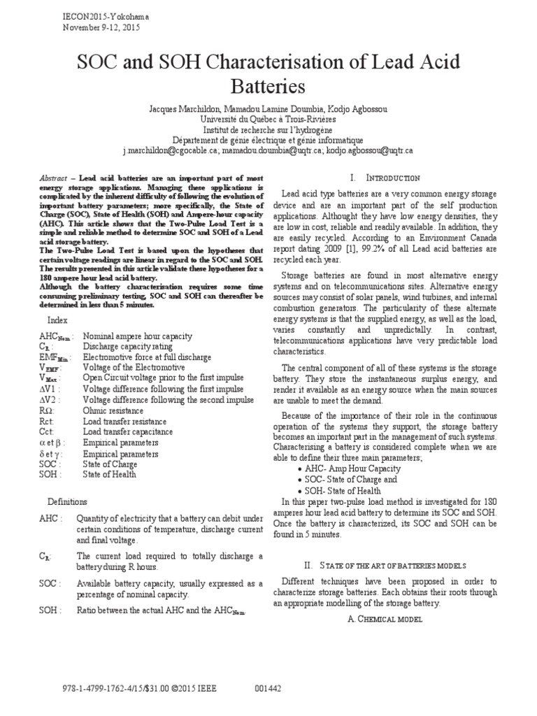 SOC and SOH Characterisation of Lead Acid Batteries | PDF ...