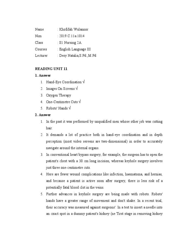 Reading Unit 11 1. Answer | PDF