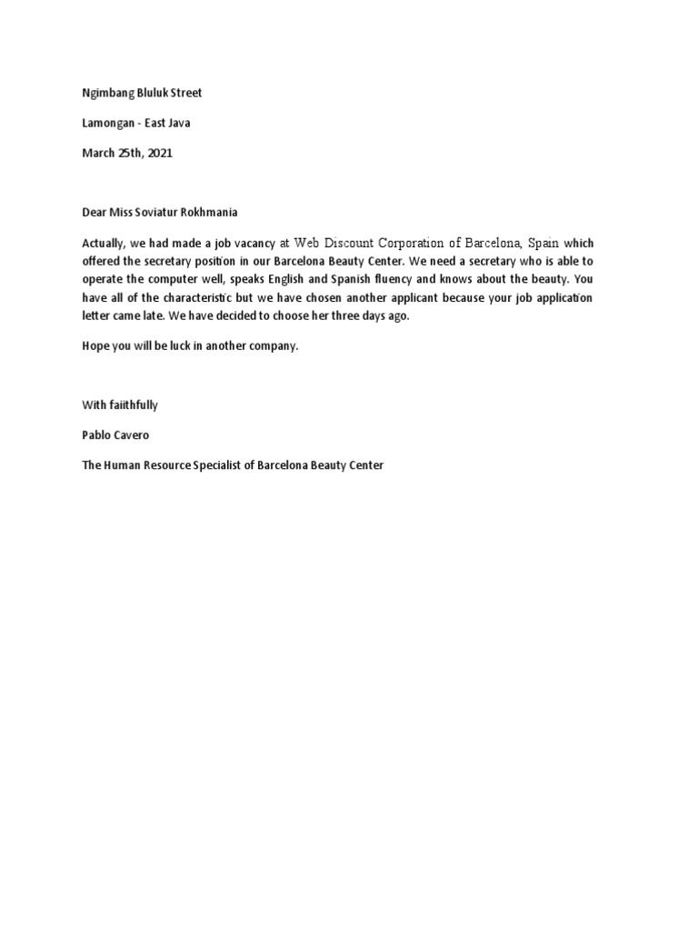 Rejected Letter | PDF