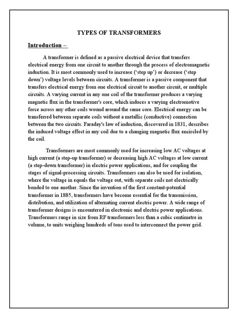 Types of Transformers | PDF | Transformer | Electromagnetic Induction