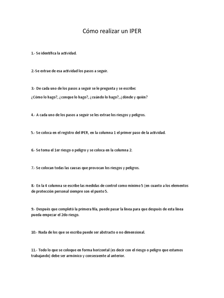 Como Realizar Un IPER | PDF | Riesgo | Evaluación