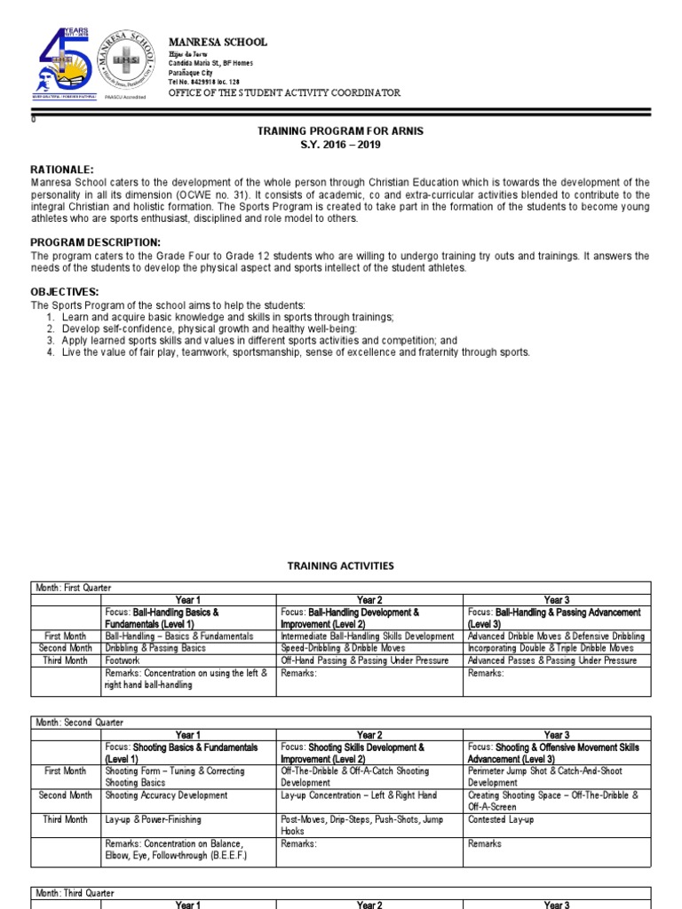 Arnis Training Program Overview 2016-2019 | PDF | Sports | Human Nature