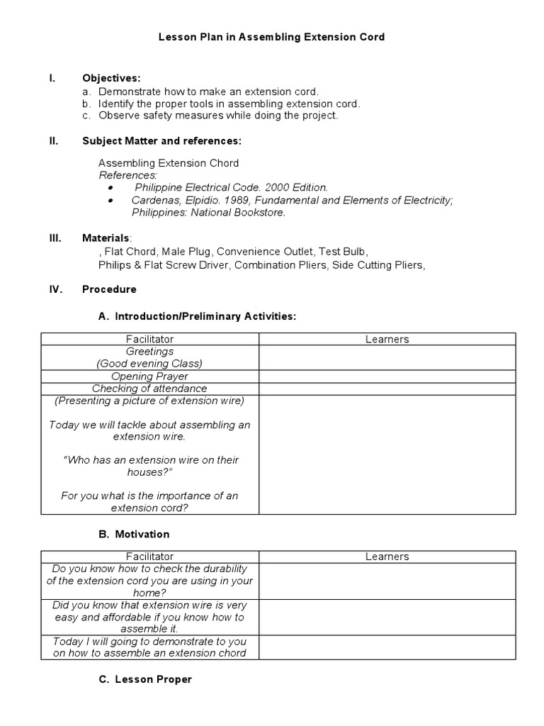 Lesson Plan For Making Extension COT Sir Alex | PDF | Electrical ...