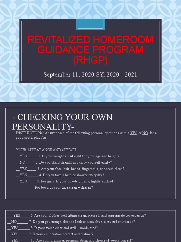 Revitalized Homeroom Guidance Program (RHGP) | PDF | Psychological ...