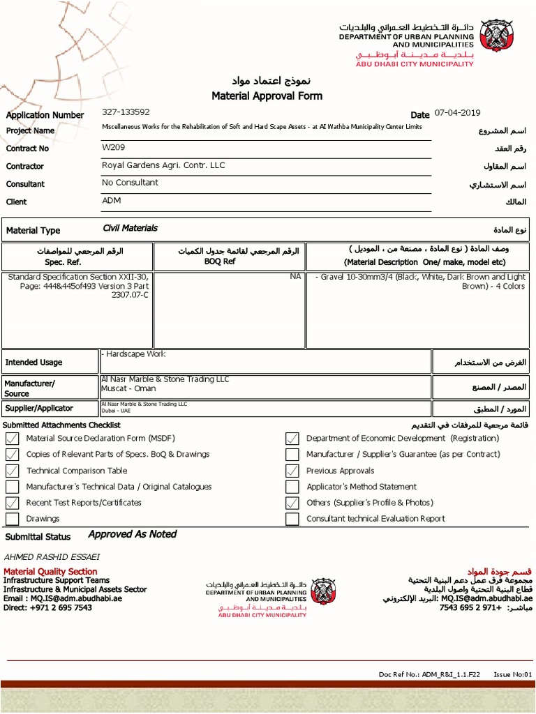 Material Approval Form: Approved As Noted | Download Free PDF ...