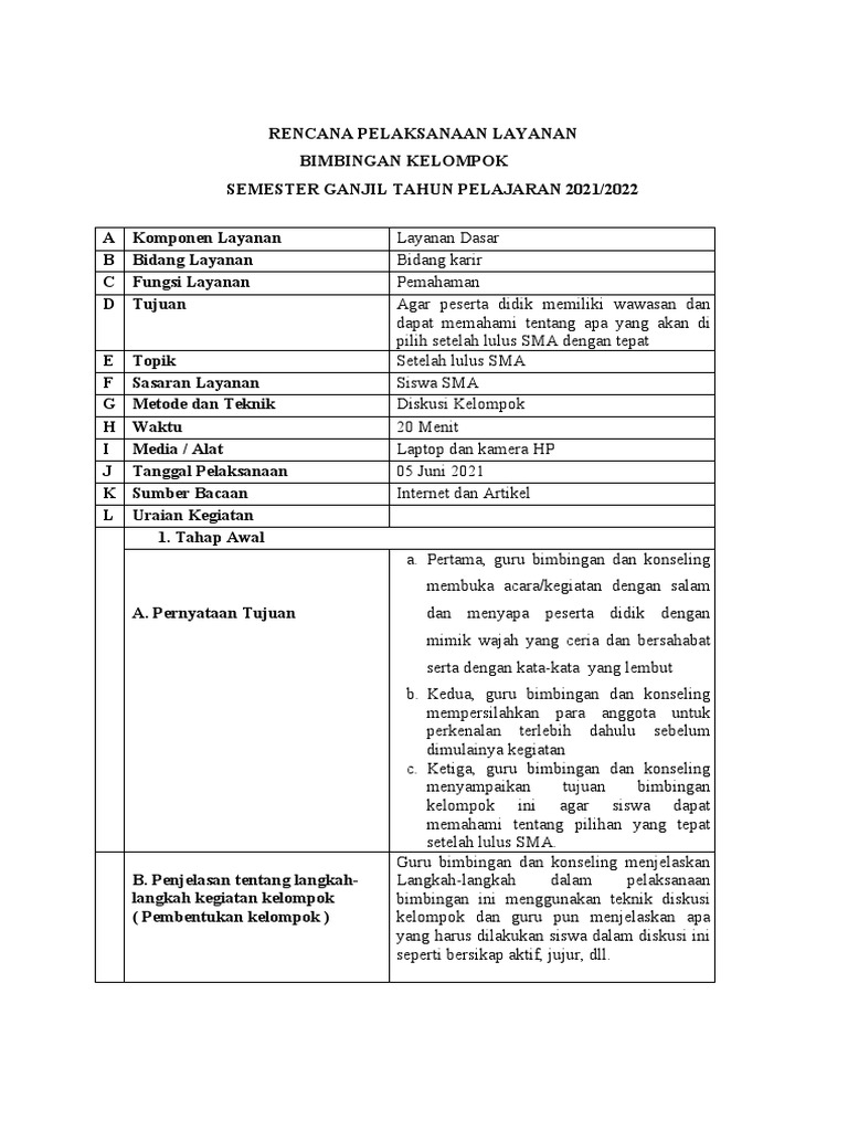 RPL Karir Bimbingan Kelompok | PDF | Karier & Perkembangan