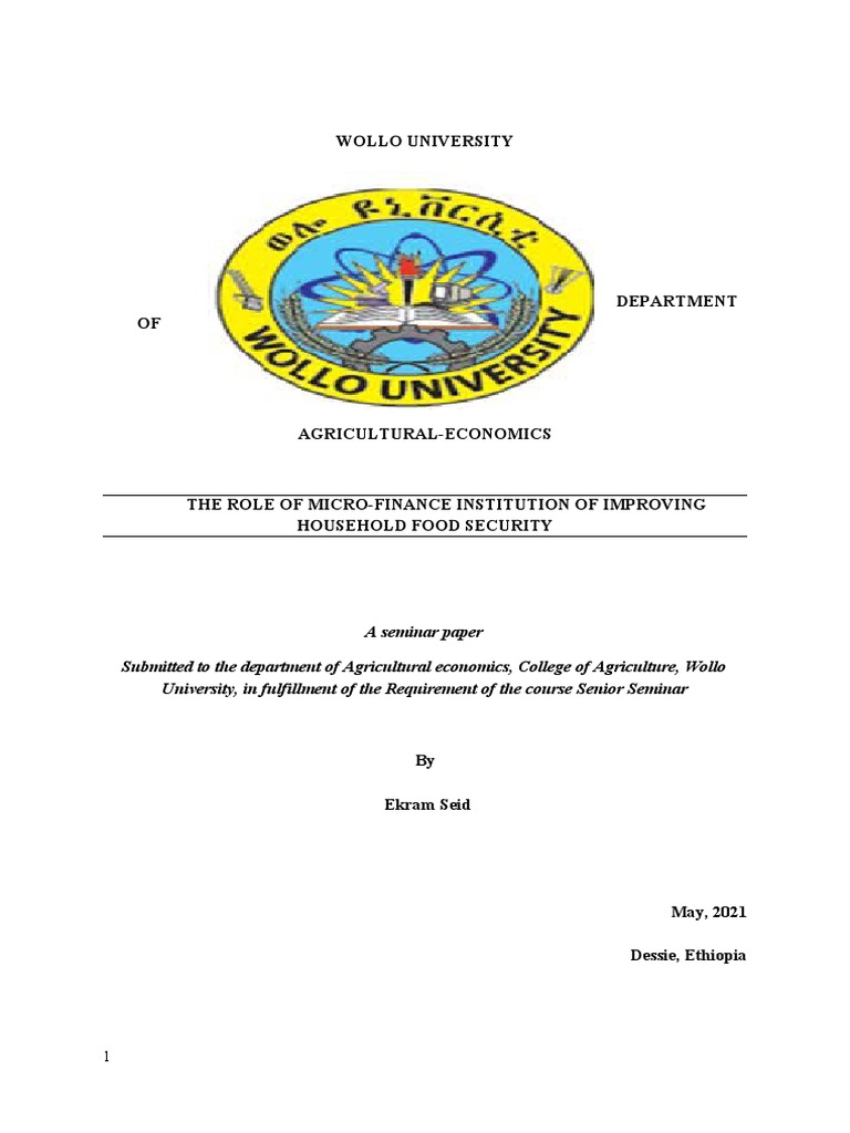 Ekram Seid Seminar | PDF | Microfinance | Food Security