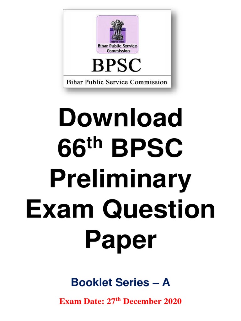66th BPSC Preliminary Exam Question Paper English Medium Set A 2020 Held On 27th December 2020 | PDF