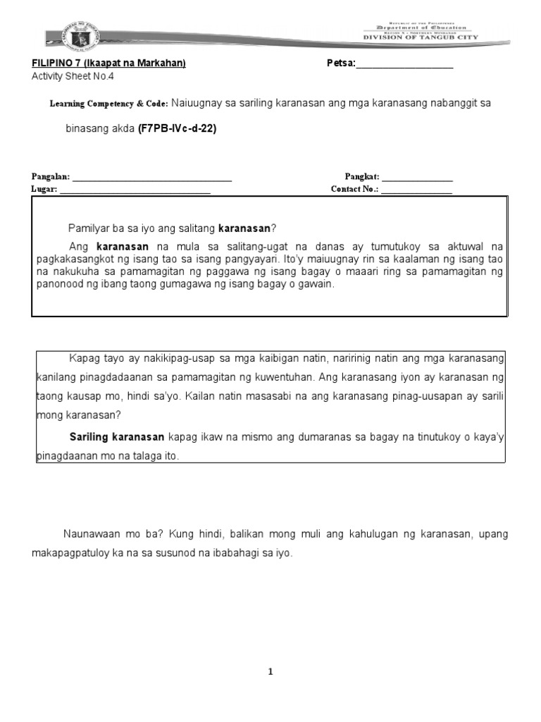 FILIPINO 7 Q4 SLM Week 4 | PDF