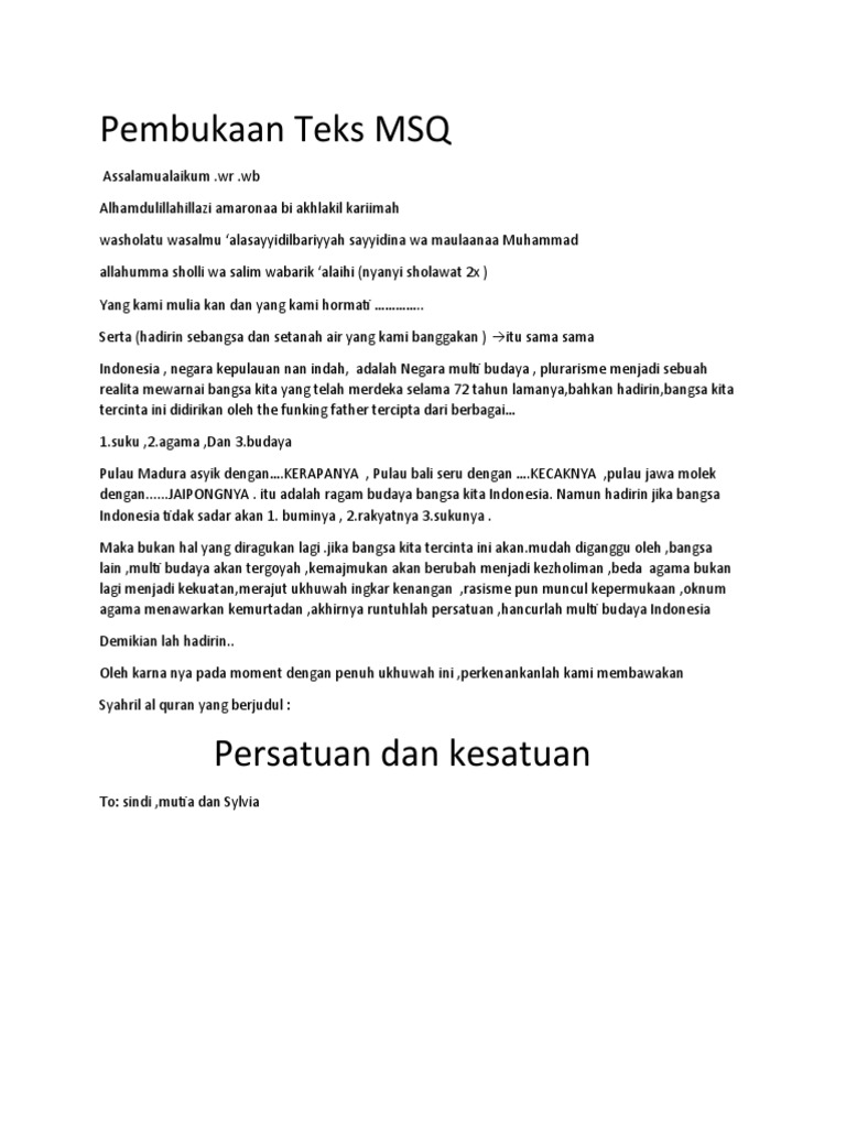 Pembukaan Teks MSQ | PDF