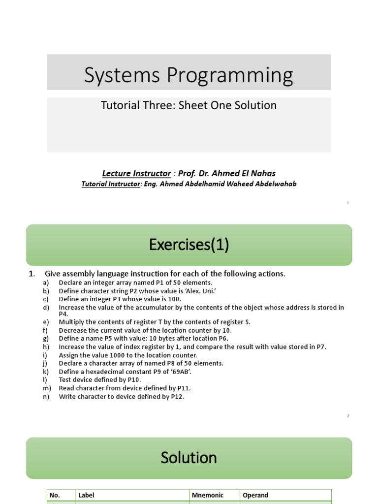 Systems Programming Tutorial Solutions | PDF | Assembly Language | Array Data Structure