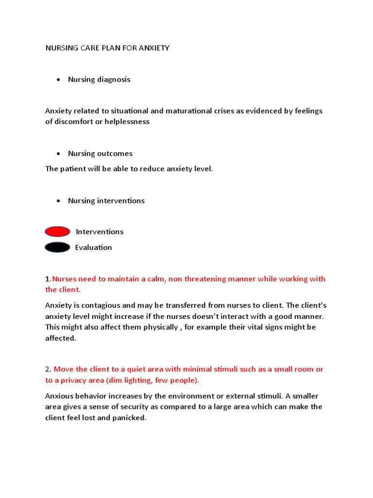 Nursing Care Plan For Anxiety | PDF