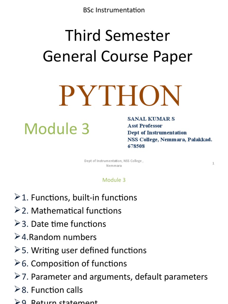 Third Semester General Course Paper: Python | PDF | Parameter (Computer Programming) | Default ...