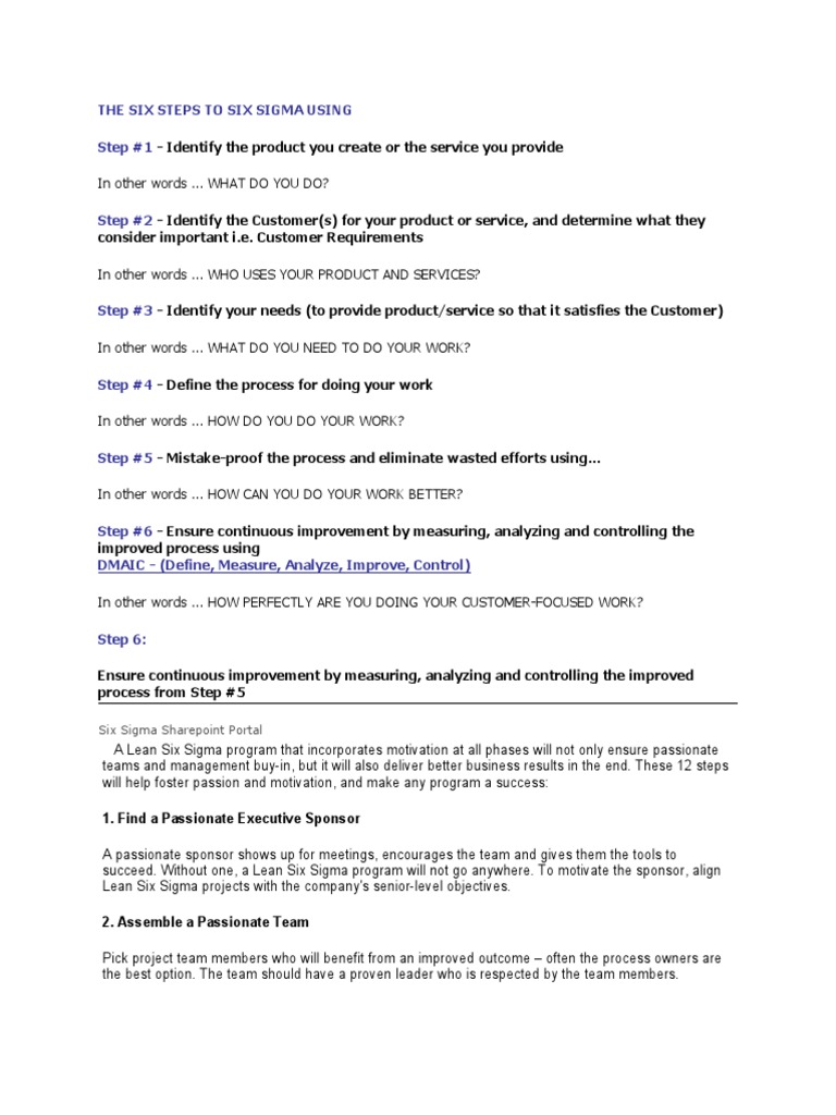 The Six Steps To Six Sigma Using | PDF | Six Sigma | Business