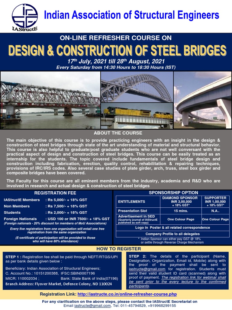 Flier - Refresher Course On Design & Construction For Steel Bridges ...